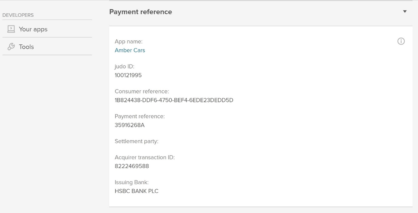 Viewing the payment reference. – Judopay
